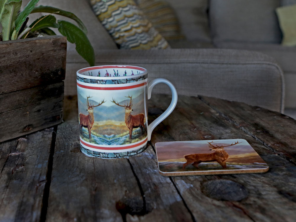 Red stag | Fine bone china mug and drinks coaster set – Robert E Fuller
