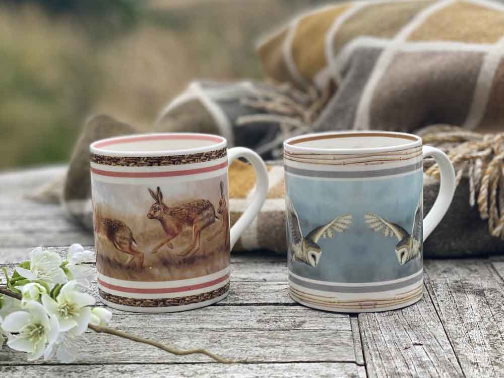 Barn Owl & Hare Mugs | Fine Bone China | Set of 2 – Robert E Fuller
