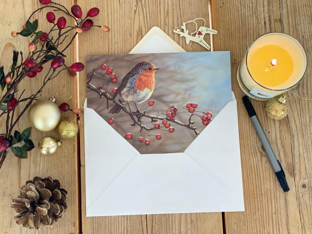 Robin on Hawthorn Pack of 5 Christmas Cards Robert E Fuller